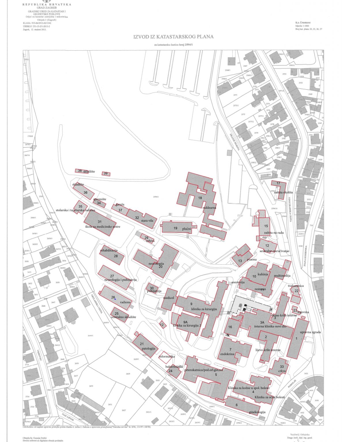 Plan bolnice - lokacija Vinogradska cesta 29 - Klinički bolnički centar Sestre milosrdnice