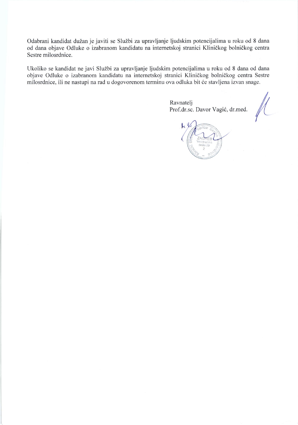Obavijest o izabranom kandidatu - neodređeno - medicinska sestra ... Obavijest o izabranom kandidatu - neodređeno - medicinska sestra ...