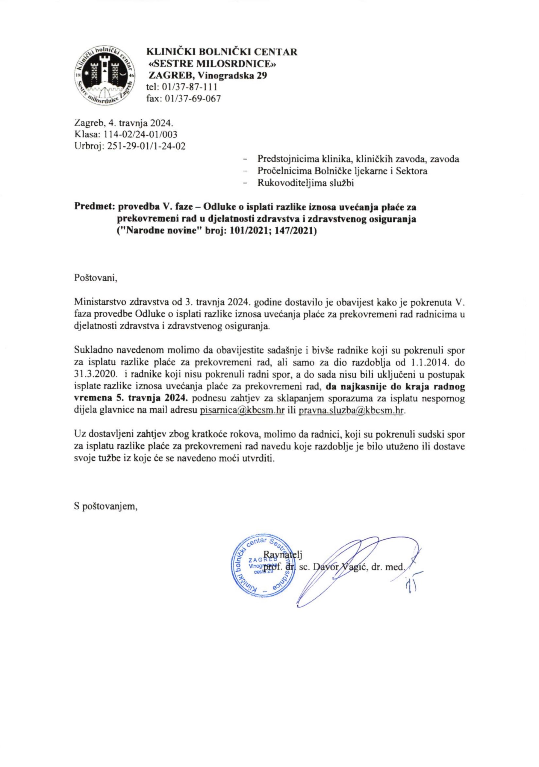 Odluka o isplati razlike iznosa uvećanja plaće za prekovremeni rad u ...